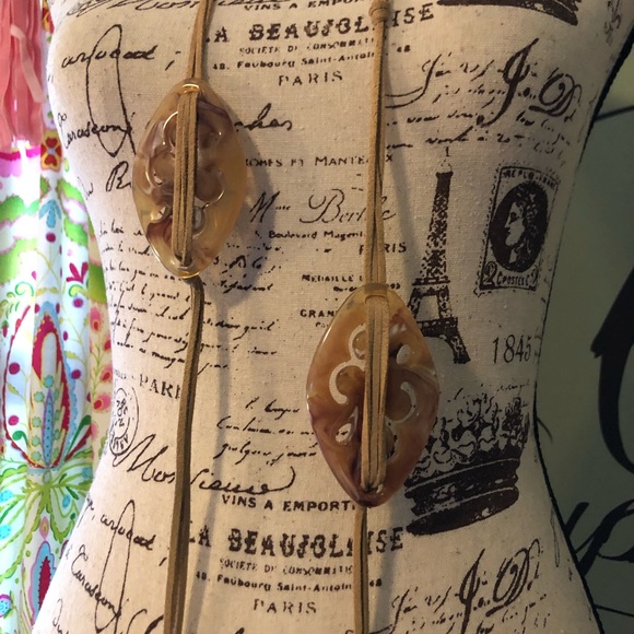 Accessories | Beltlariat Leather And Marbled Amber Toned Pieces | Poshmark